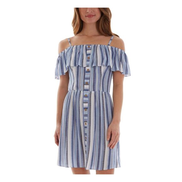 BCX | Dresses | Bcx Dress Womens Blue Tie Flutter Sleeve Short Fit ...